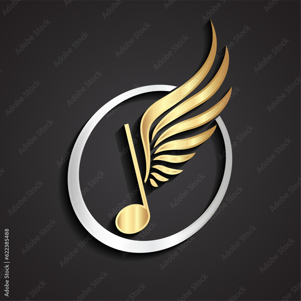 3d golden winged music note silver logo Stock Vector | Adobe Stock