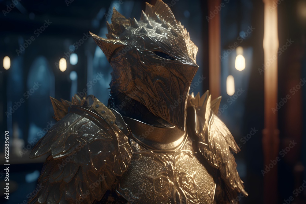 AI generated illustration of a medieval knight standing in a heroic ...