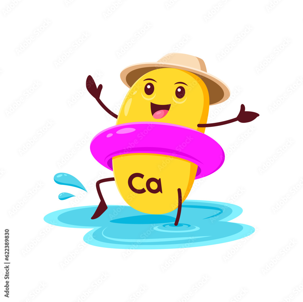 Cartoon Calcium micronutrient character on summer beach with floater ...