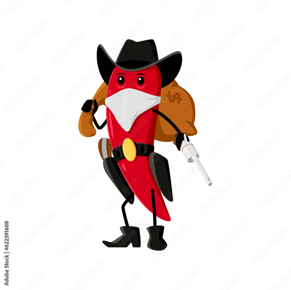 Cartoon chili pepper gangster or bandit character. Vector wild west ...