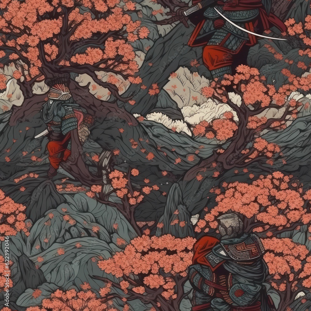 AI generated illustration of a seamless tile Japanese blossom flower ...