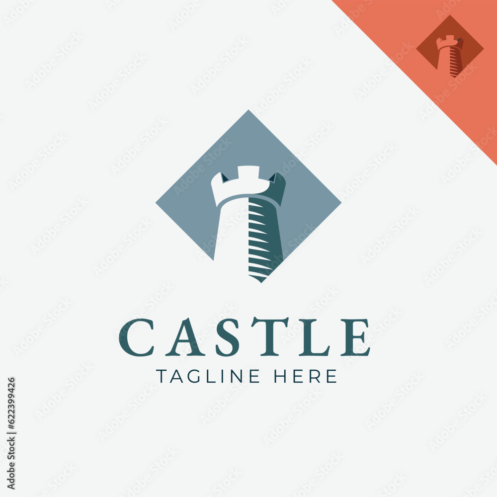 Simple Medieval Castle Fortress logo, Fortification Building logo ...
