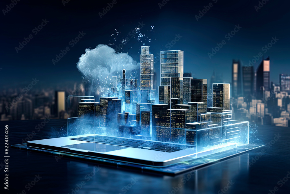Generative AI computer screen view illustration of futuristic ...