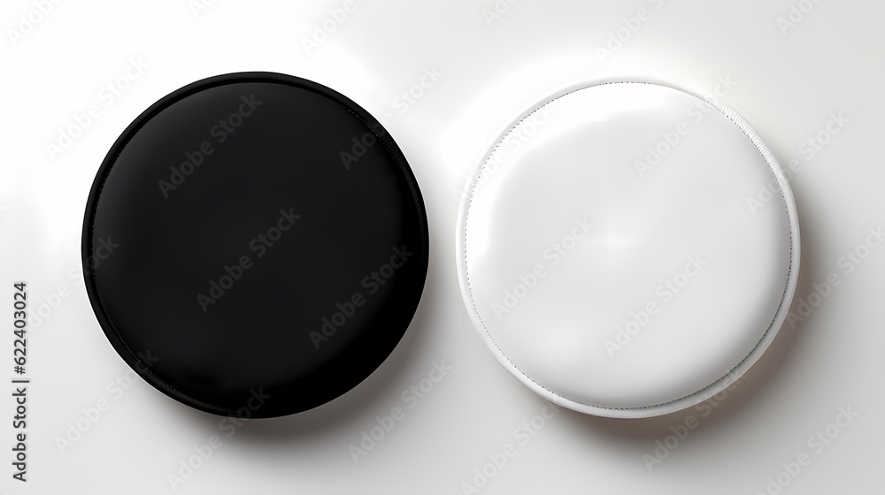 Blank black and white round embroidered patch mockup, top view, 3d ...