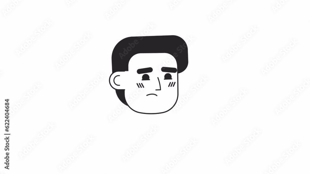 Hurt man sad bw 2D avatar icon animation. Frustrated latinamerican guy ...