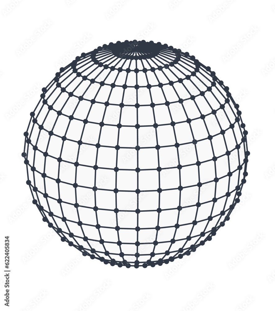 Wireframe sphere globe isolated on white background. 3d cell network ...