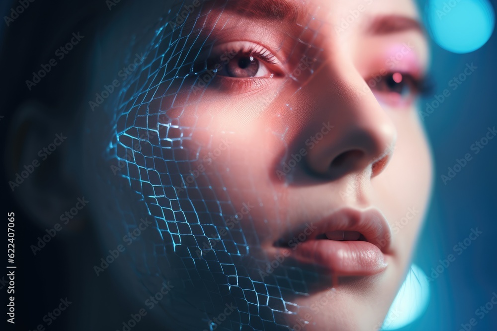 Person's face uses of computer vision technology to analyze and ...