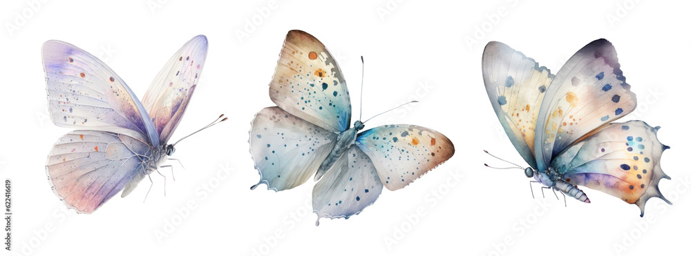 Watercolor light Butterfly, set of Butterflies graphic illustration ...