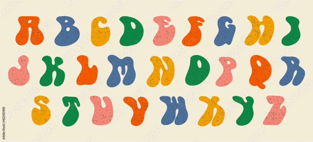 Poster Hippie bohemian funky groovy font from the 1960s in a ...