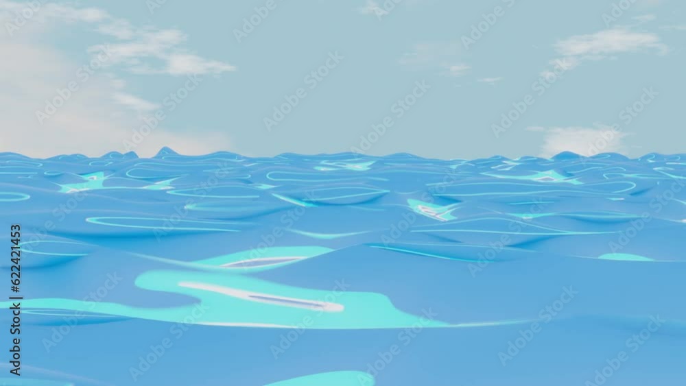 Cartoon water. Wavy ocean surface. Stylized ocean, horizon line, blue ...