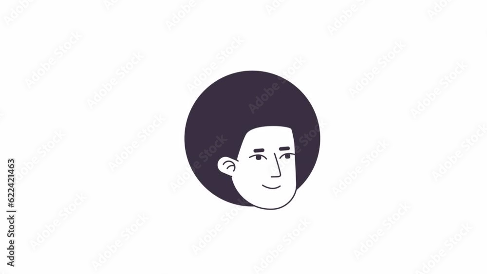 Afro hairstyle smiling man line 2D avatar icon animation. Afro guy flat ...