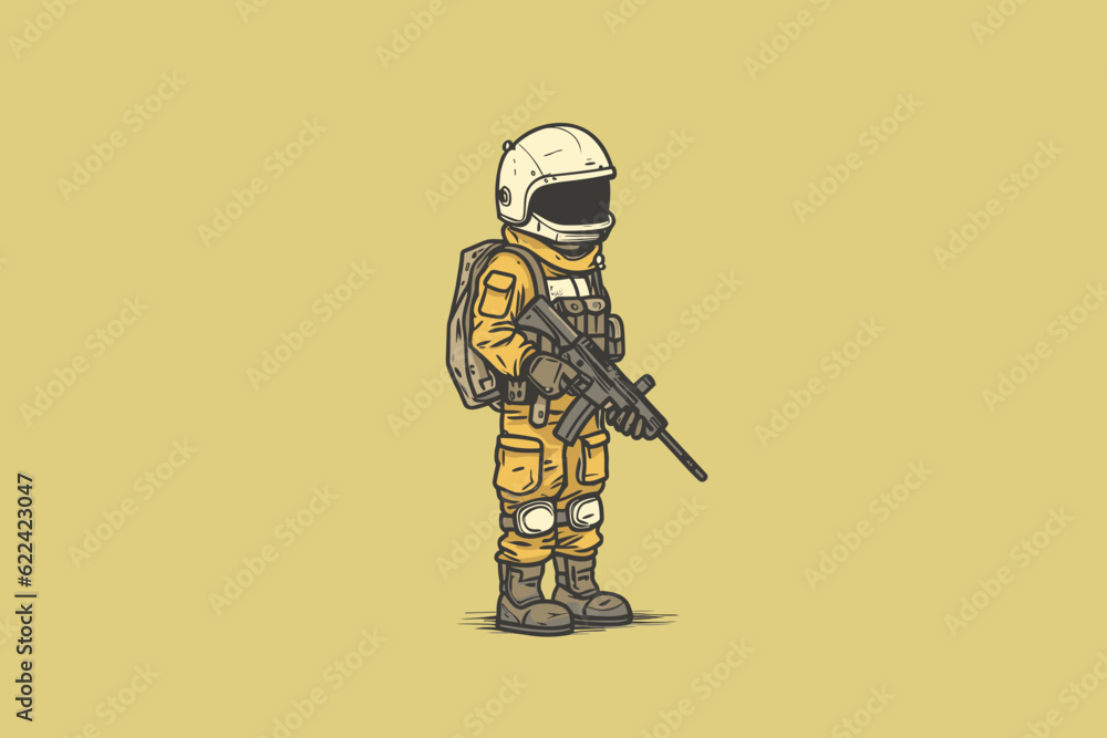 Doodle inspired Reconnaissance soldier, cartoon sticker, sketch, vector ...