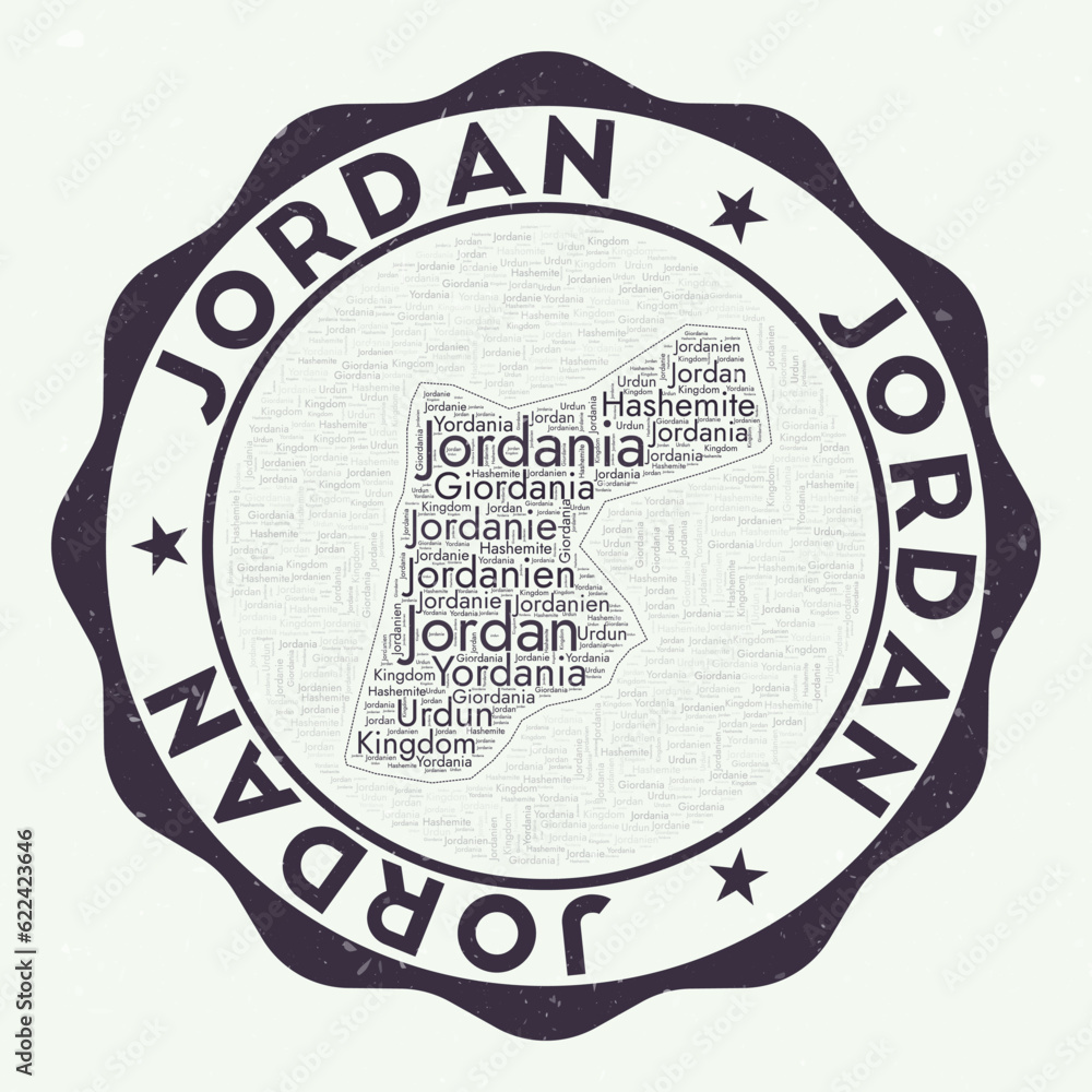 Jordan logo. Attractive country badge with word cloud in shape of ...