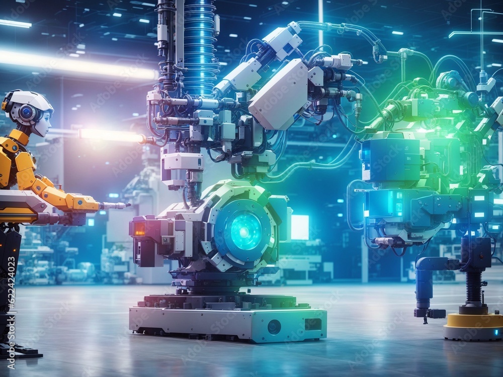 Smart industry robot for digital factory production technology showing ...