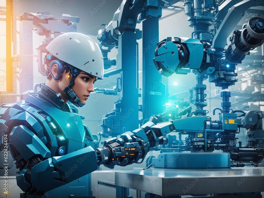 Smart industry robot for digital factory production technology showing ...