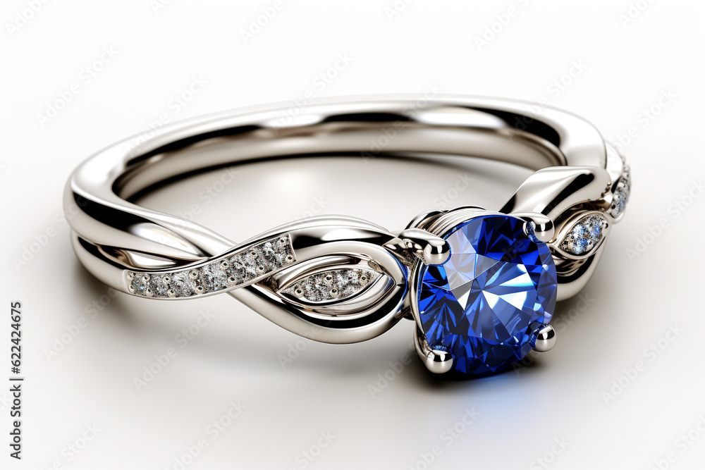 Sapphire engagement ring on white background Stock Photo | Adobe Stock