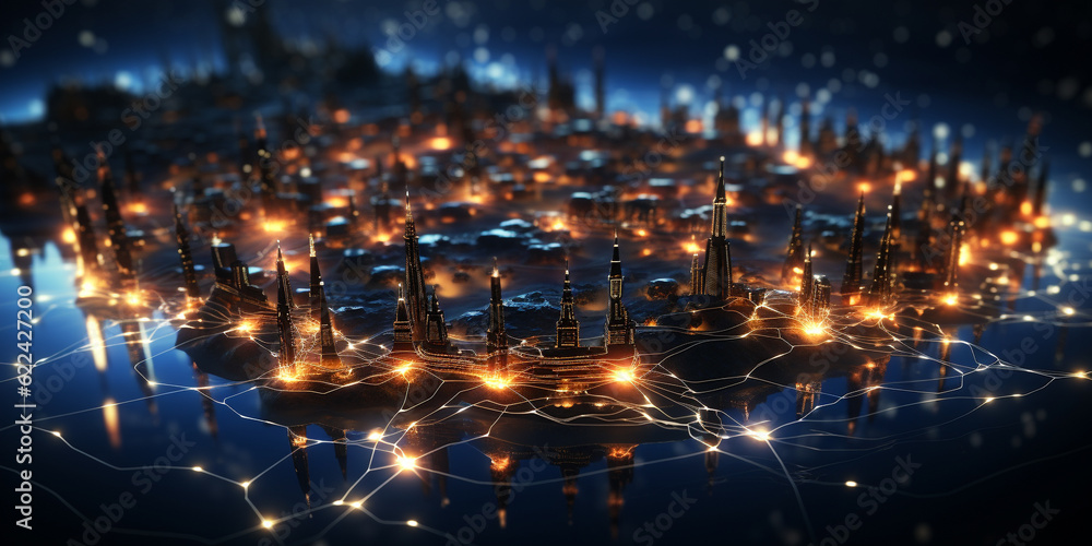 3D Digital World map, world map with connecting points, Blue background ...