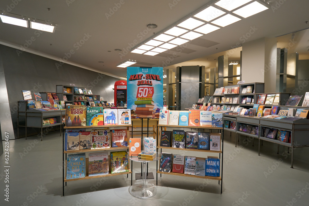 KUALA LUMPUR, MALAYSIA - MAY 27, 2023: interior shot of BookXcess store ...