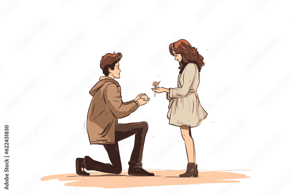Doodle inspired Marriage proposal, cartoon sticker, sketch, vector ...