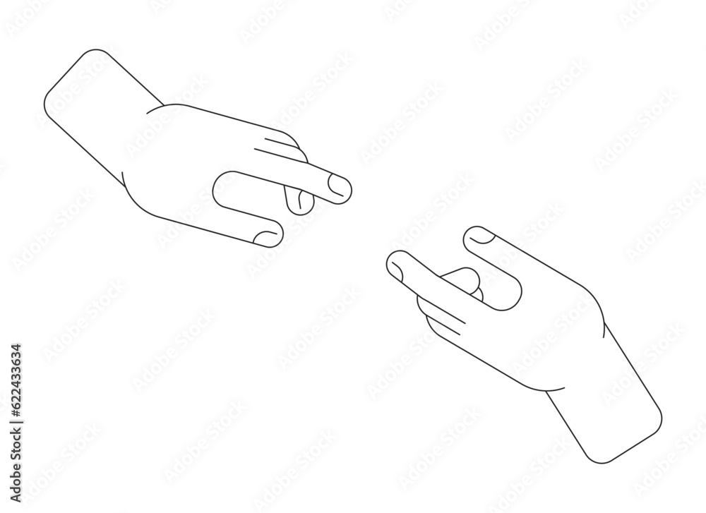 Human hands reaching towards each other flat monochrome isolated vector ...