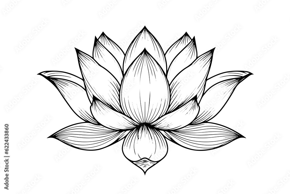 Lotus Flower Vector Graphic Lotus. Sketch Floral Composition Lotus