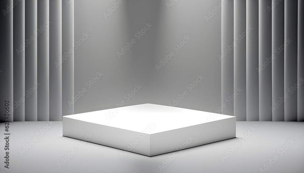 White Square podium with grey background, white epty box woth ...