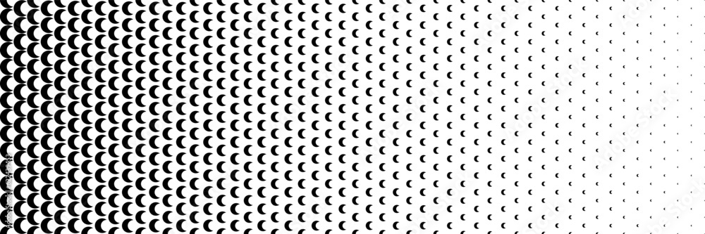 horizontal black halftone of crescent moon design for pattern and ...