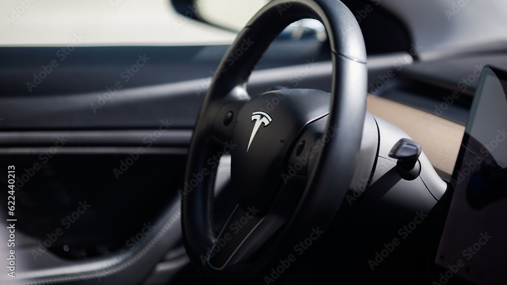 Tesla Model 3 Performance interior. Stock Photo | Adobe Stock