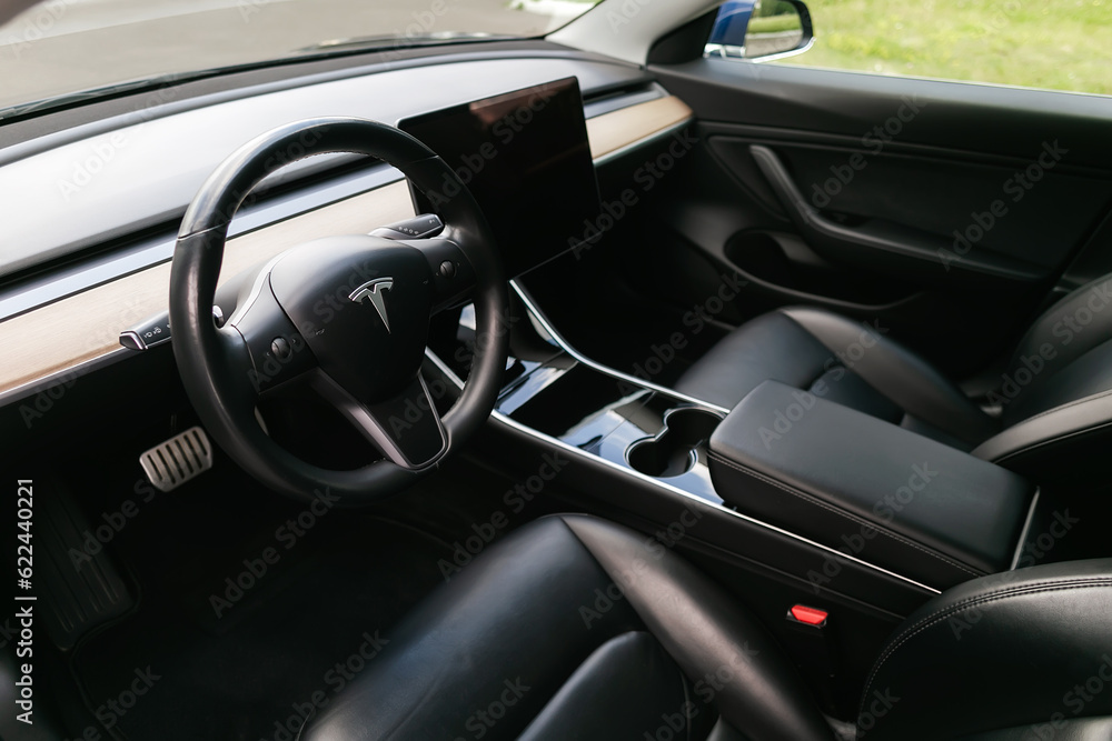 Tesla Model 3 Performance interior. Stock Photo | Adobe Stock