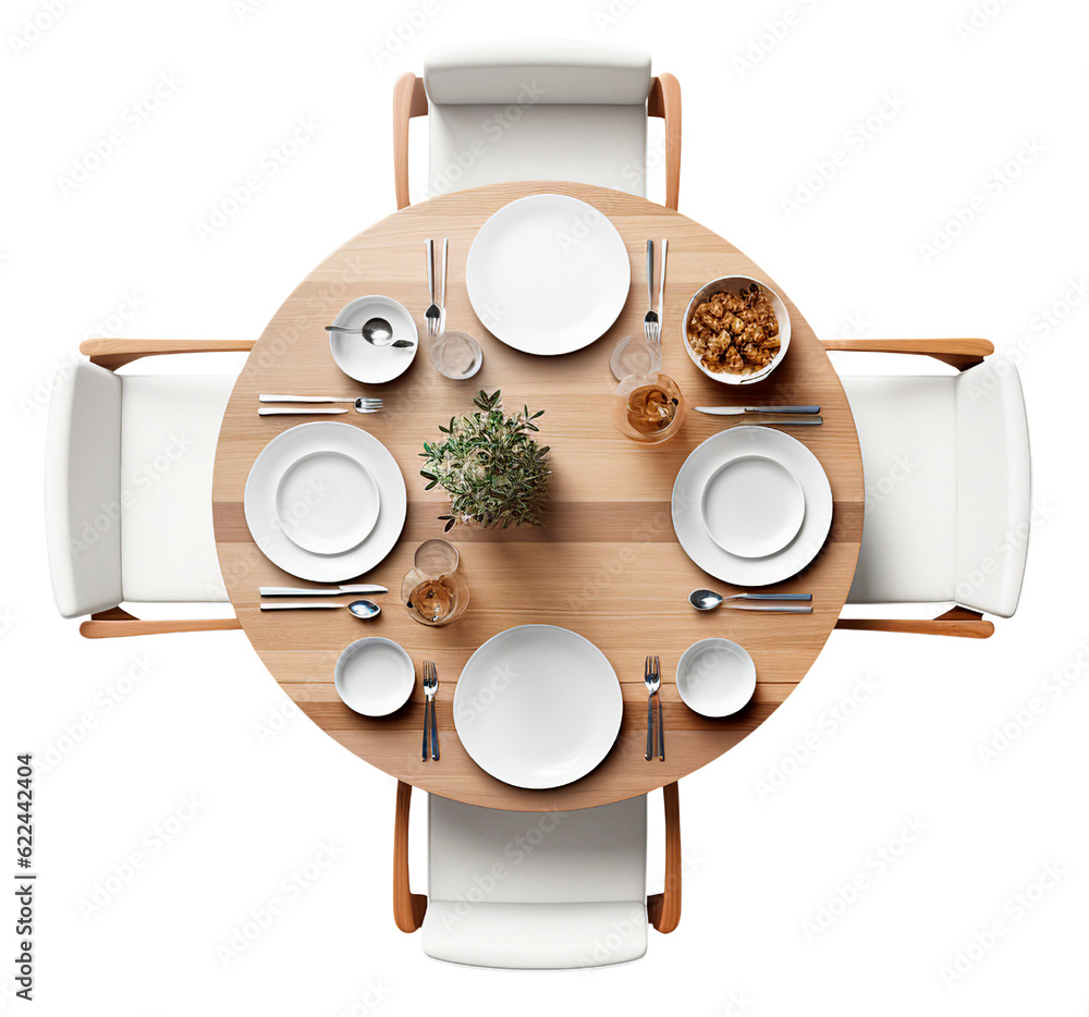 Round Served Dining Table Template. Plan Top View. Interior Design ...