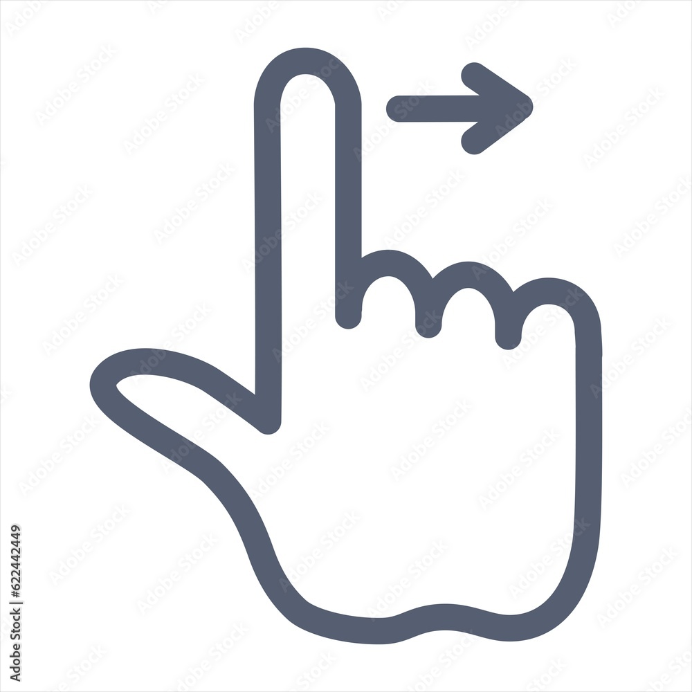 Touchscreen gesture line icon. Slide right arrow sign. Swipe action ... Touchscreen gesture line icon. Slide right arrow sign. Swipe action ...