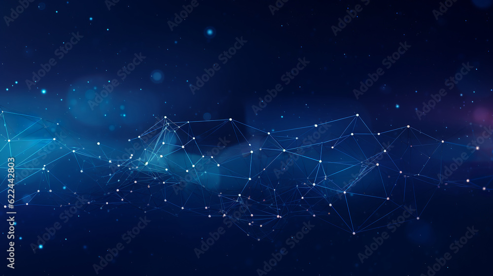 Blue abstract background with a network grid and particles connected as ...