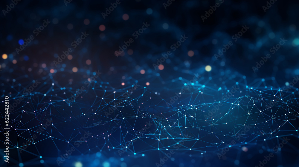 Blue abstract background with a network grid and particles connected as ...