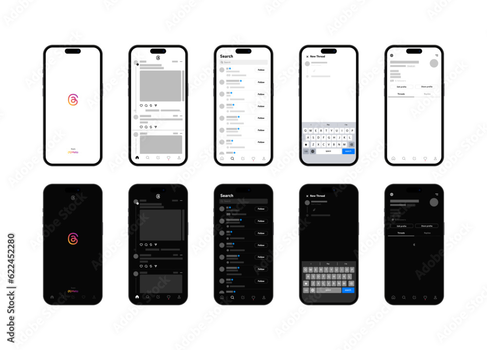 Threads. Social network interface template app screen. Threads social ...