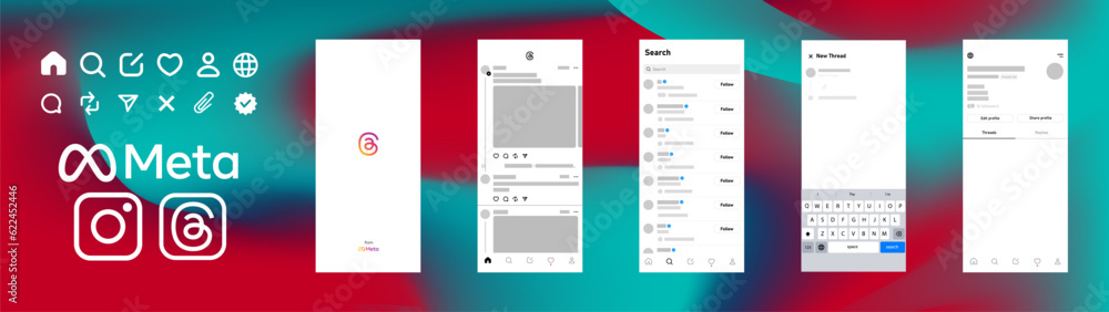 Threads mockups. Threads social network by Instagram. New social ...