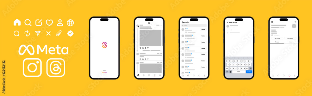 Vetor de Threads app. Post on the social network Threads. social ...