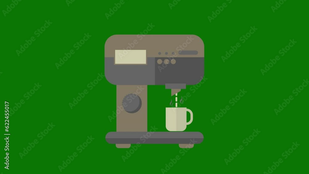 The cartoon Coffee Machine animation is on a green background. Coffee ...