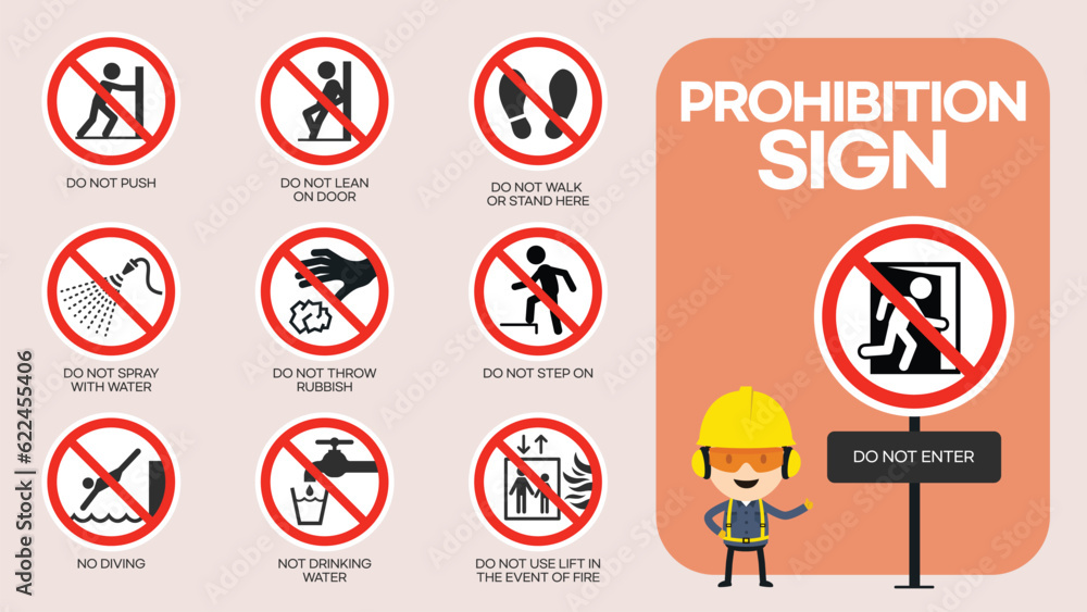 prohibited sign sets and characters who check the information signs ...