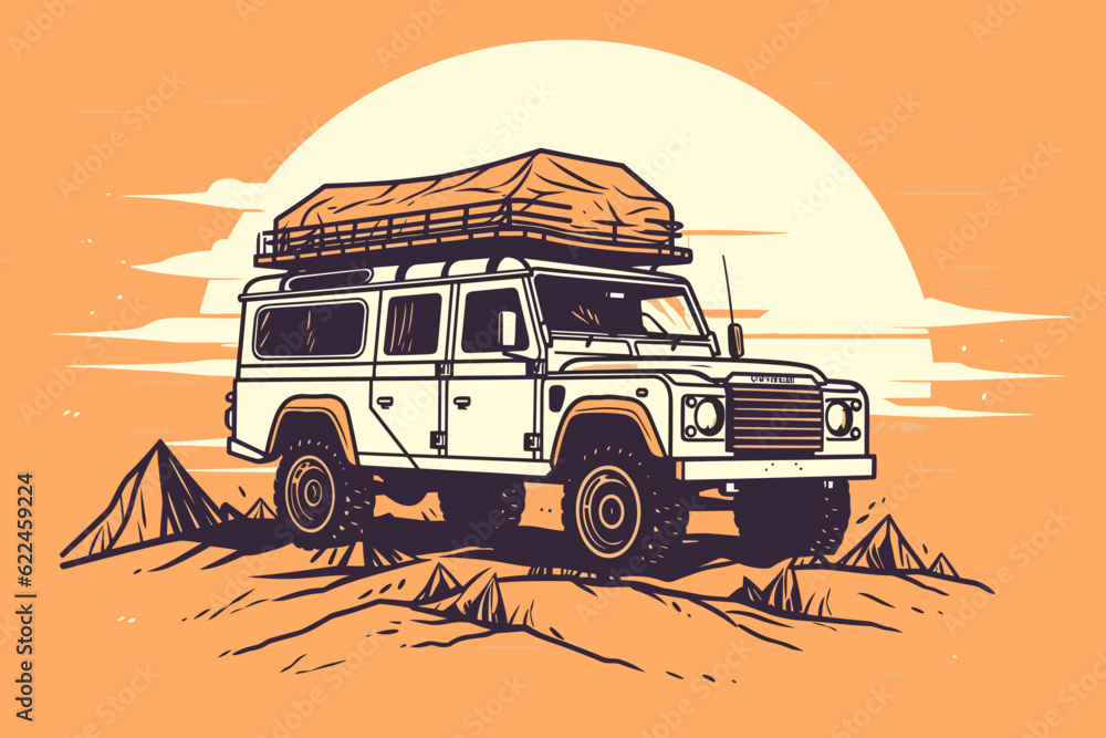 Doodle inspired Overlander, cartoon sticker, sketch, vector ...