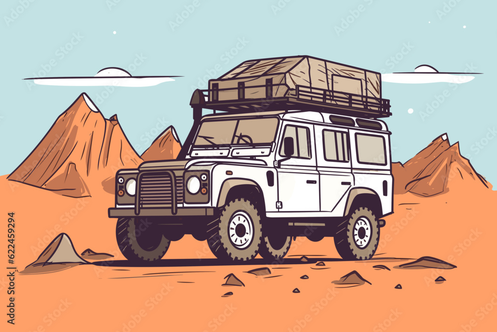 Doodle inspired Overlander, cartoon sticker, sketch, vector ...