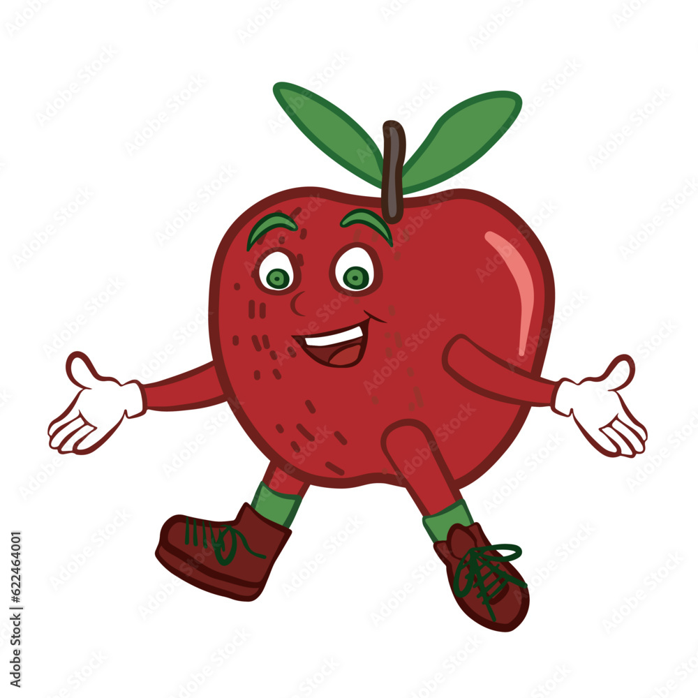Apple mascot. Drawing of a character representing a red apple wearing ...