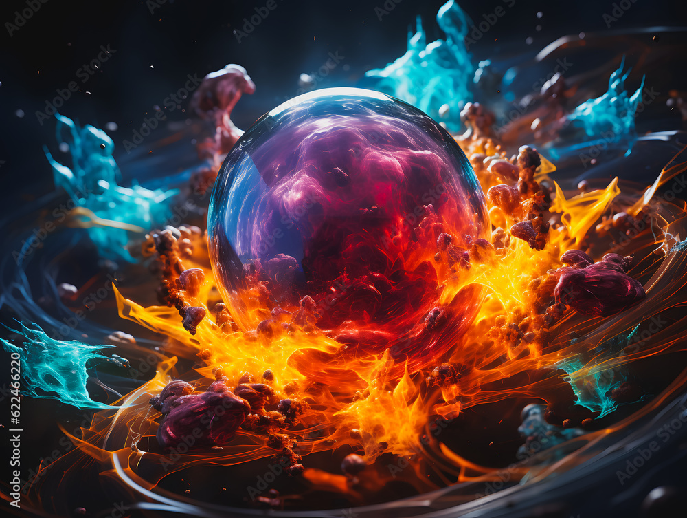 Molecules of different colored atoms trying to connect with each other ...