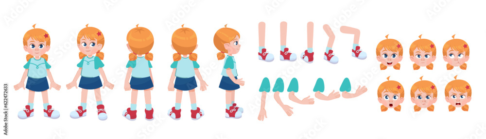 Character constructor set. Young redhead girl with kit of arms and legs ...