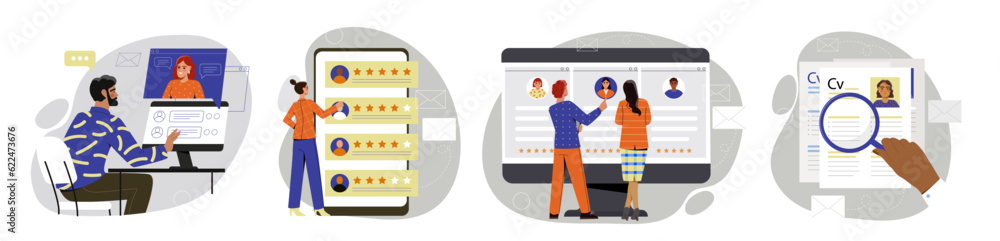 Job search set. People looking for new employees to hire, they choose ...