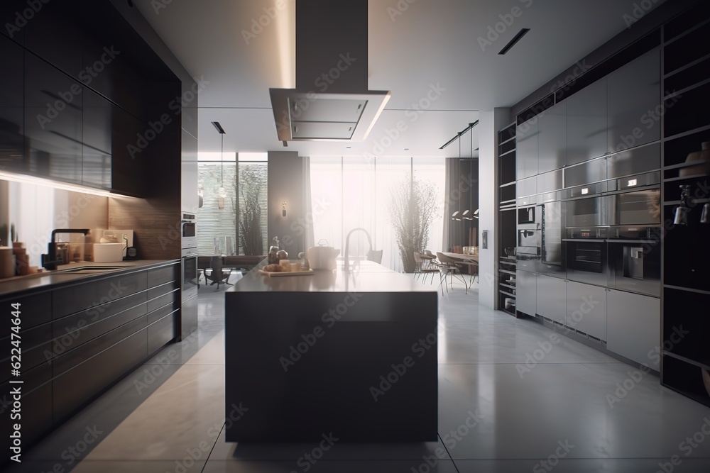 4K resolution or higher, Residential interior of modern kitchen in ...