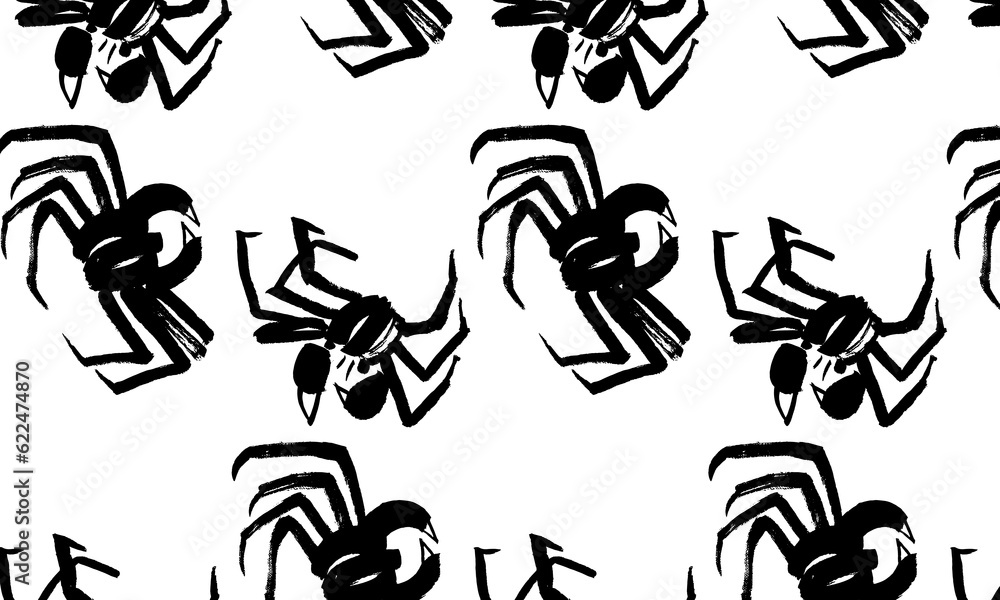Vector pattern of crabs in oriental style. Calligraphy, ink, brush ...
