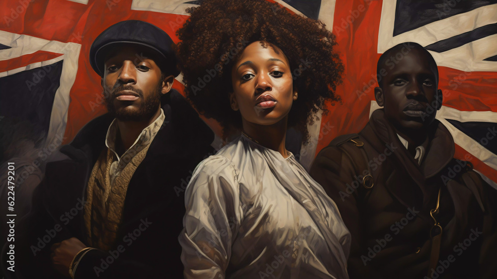 Black History Month banner three proud black people standing in front ...