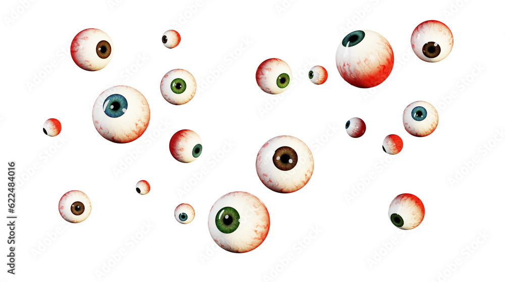 Chaotically falling human eyes, backdrop. Realistic human eyes. Multi ...