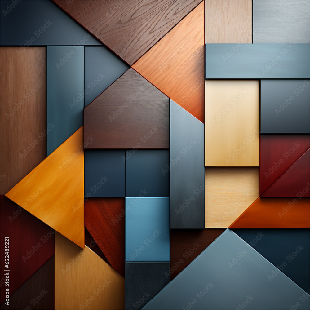 Moderno quadro geométrico montado em madeira pintada criado por IA ...