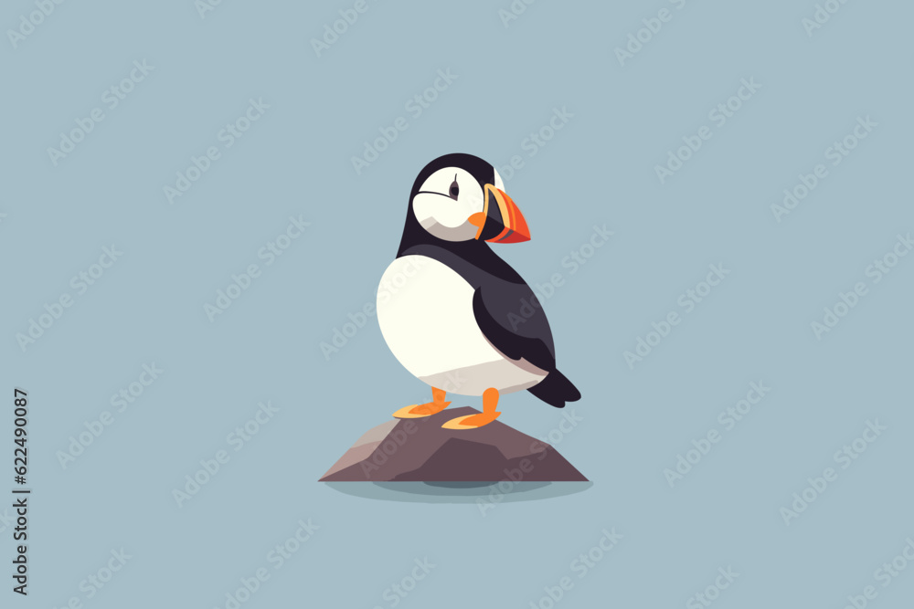 Doodle inspired Puffin, cartoon sticker, sketch, vector, Illustration ...